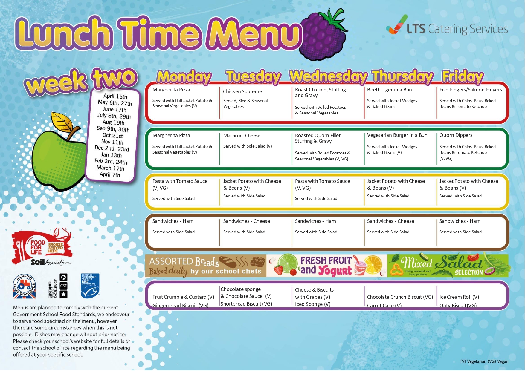 Red Hill Field Primary School - Lunch Menu
